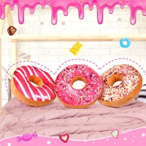 3 Pieces Donut Round Throw Pillow 16 Inch Pink Donut 3D Digital Print Pillow Cute Doughnut Shaped Funny Pillows Soft Plush Food Stuffed Decor Comfortable Cushion for Floor Chair Couch