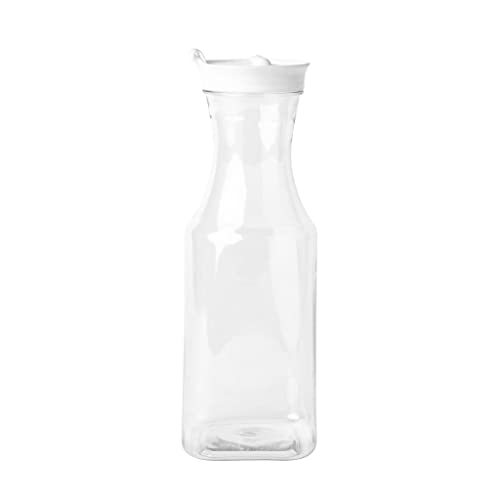 Party Bargains 34 Oz. Water Carafe with Flip Tab Lids - [3 Pack] White Premium Quality & Heavy Duty Square Base Carafe with Lids - Excellent for Milk, Water, Iced Tea, Juice, Cold Brew, Mimosa Bar