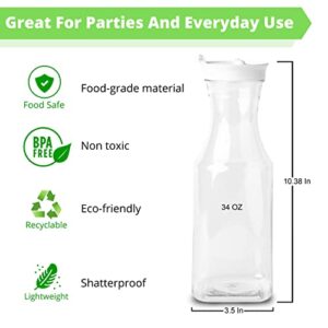 Party Bargains 34 Oz. Water Carafe with Flip Tab Lids - [3 Pack] White Premium Quality & Heavy Duty Square Base Carafe with Lids - Excellent for Milk, Water, Iced Tea, Juice, Cold Brew, Mimosa Bar