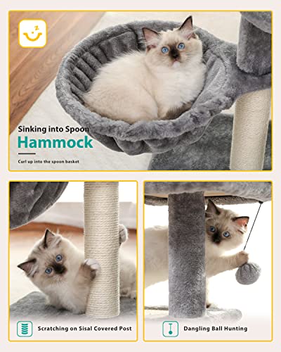 PETEPELA Cat Tree for Small Indoor Cats, Plush Cat Tower with Large Cat Condo, Deep Hammock and Sisal Cat Scratching Post for Kittens