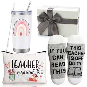 best teacher appreciation gifts,20 oz insulated tumbler for women teacher gifts,unique gifts ideas from students - funny socks thank you basket box for new teachers,teachers day gifts,christmas gifts