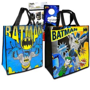 batman party favors set batman reusable bag bundle - 2 pc batman tote bags with batman stickers, and more (batman bags for birthday)