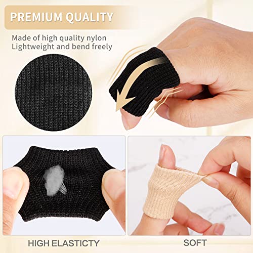 30 Pieces Finger Sleeves,Elastic Compression Protector with 1 Storage Bag,Finger Compression Sleeves,Elastic Thumb Sleeve,Finger Protector Sleeve for Relieving Pain Sports(Black + Beige)