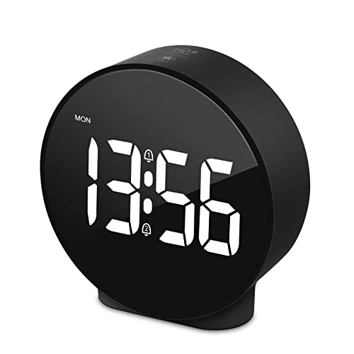 Deeyaple Small Digital Alarm Clock LED Desk Travel Electronic Clock Dual Alarm Snooze Dimmable Day Set 12/24H Week Display 4inch Black (No Battery＆Adapter)