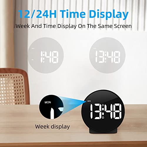 Deeyaple Small Digital Alarm Clock LED Desk Travel Electronic Clock Dual Alarm Snooze Dimmable Day Set 12/24H Week Display 4inch Black (No Battery＆Adapter)