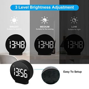 Deeyaple Small Digital Alarm Clock LED Desk Travel Electronic Clock Dual Alarm Snooze Dimmable Day Set 12/24H Week Display 4inch Black (No Battery＆Adapter)