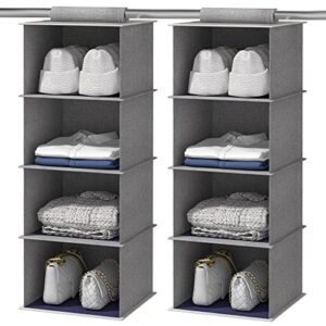 jonzin 2 pack hanging closet organizer and storage 4-shelf, hanging shelves for closet, collapsible wardrobe hanging shelves organizer for bedroom or garment rack, 11.81" x 11.81" x 27.95"