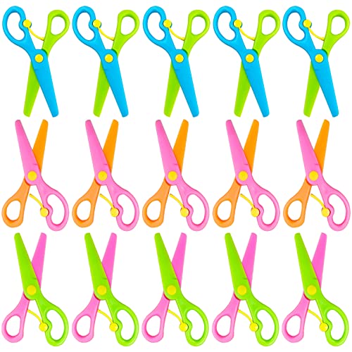 15 Pack Preschool Training Scissors,Plastic Toddler Safety Scissors,Kids Craft Scissor for Children Paper Cut,School Art Supplies