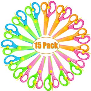 15 Pack Preschool Training Scissors,Plastic Toddler Safety Scissors,Kids Craft Scissor for Children Paper Cut,School Art Supplies