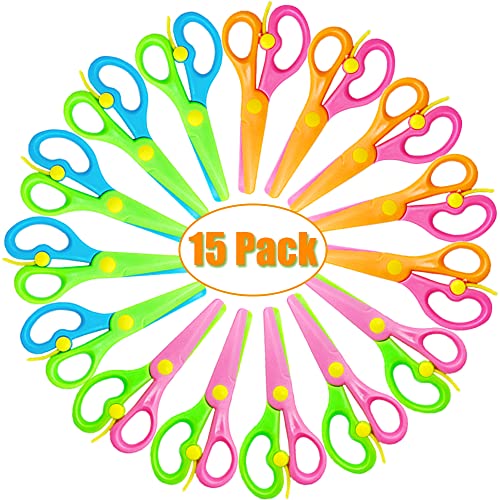 15 Pack Preschool Training Scissors,Plastic Toddler Safety Scissors,Kids Craft Scissor for Children Paper Cut,School Art Supplies