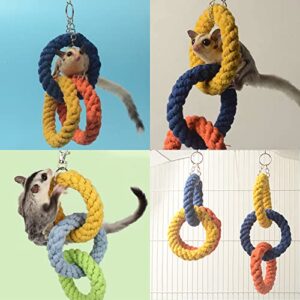 JWShang 2 Pack Sugar Glider Climbing Rope Toys, Sugar Glider Cage Accessories and Toys, Hanging Swing Cage Toy, Rat Toys, Bird Rope Perch Swing Toy for Climbing/Exercising