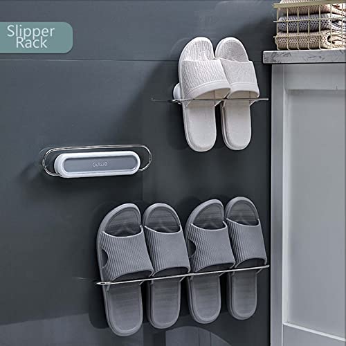 Wall Mounted Slipper Rack Organizer Towel Bar with Sticky Hanging Strips Convenient Self-Adhesive(10.2", Grey)