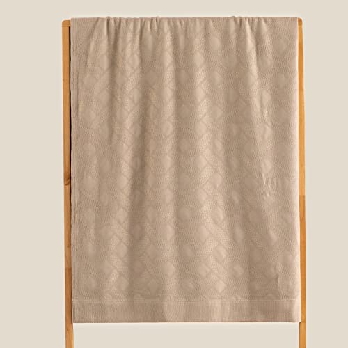 Beoty Lake Cotton Plain Waffle Throw Blanket for Adults and Kids-Soft Breathable 100% Cotton Blanket Modern Minimalism Cozy Cool Blanket for Bed, Couch, Sofa for All Seasons（Beige,Twin 80"x60"）