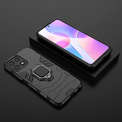 Compatible with Honor X8 Case Kickstand with Tempered Glass Screen Protector [2 Pieces], Hybrid Heavy Duty Armor Dual Layer Anti-Scratch Phone Case Cover, Black