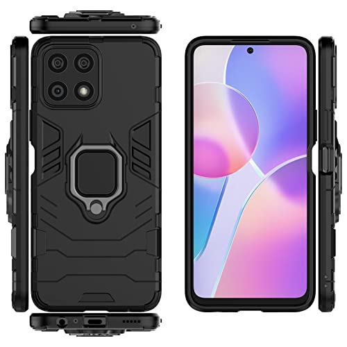 Compatible with Honor X8 Case Kickstand with Tempered Glass Screen Protector [2 Pieces], Hybrid Heavy Duty Armor Dual Layer Anti-Scratch Phone Case Cover, Black