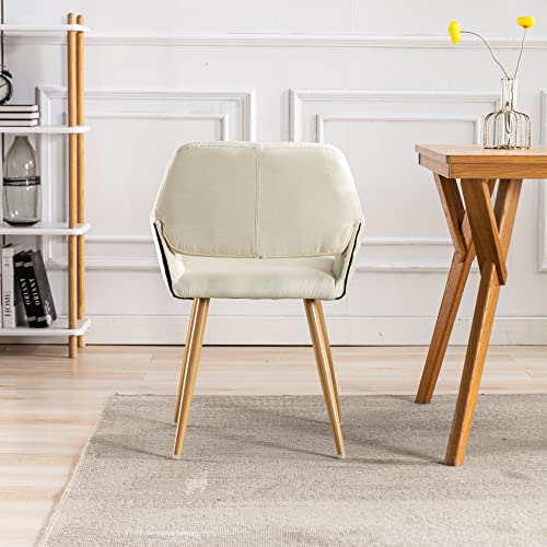 KCC Dining Chair 1 Piece, Upholstered Fabric Desk Chairs Small Armchair, Leisure Modern Living Room Accent Chairs with Metal Tube Legs for Kitchen, Dining Room, Guest Room Bedroom, Beige