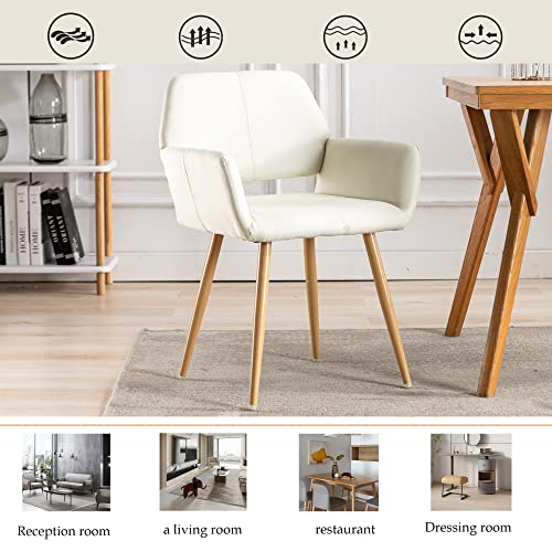 KCC Dining Chair 1 Piece, Upholstered Fabric Desk Chairs Small Armchair, Leisure Modern Living Room Accent Chairs with Metal Tube Legs for Kitchen, Dining Room, Guest Room Bedroom, Beige