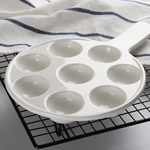 CHWAIKA Ceramic Escargot Plates with 8 Holes Escargot Baking Dish Porcelain Large Snail Plates with Handle Seafood Food Dish for Home Restaurant Hotel (8 Holes)