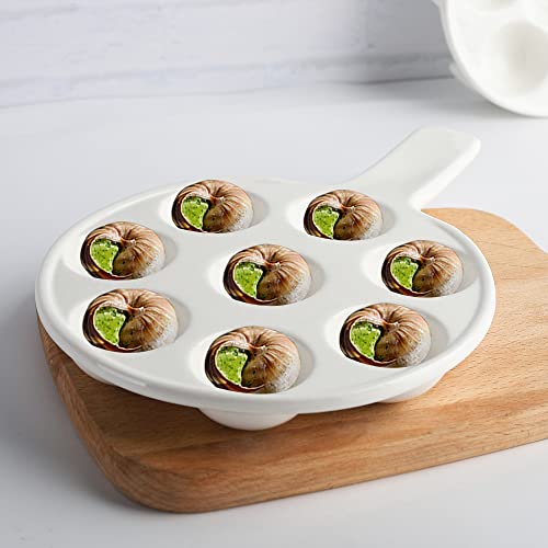 CHWAIKA Ceramic Escargot Plates with 8 Holes Escargot Baking Dish Porcelain Large Snail Plates with Handle Seafood Food Dish for Home Restaurant Hotel (8 Holes)