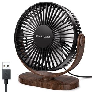 smartdevil usb small desk fan, 3 speeds portable desktop table fan, 90° adjustment personal mini fan, quiet operation, for home office car outdoor travel (black wood grain)