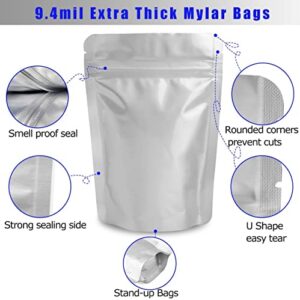 Mylar Bags for Long Term Food Storage 50 Pack 1 Gallon Extra Thick 9.5 Mil 10''x14'' Standable Resealable Ziplock Food Grade Bags for Packging Products(25 Zipper+25 No Zipper)