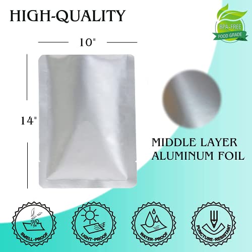 Mylar Bags for Long Term Food Storage 50 Pack 1 Gallon Extra Thick 9.5 Mil 10''x14'' Standable Resealable Ziplock Food Grade Bags for Packging Products(25 Zipper+25 No Zipper)