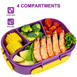 PARACITY Bento Box for Adults, Leak-Proof Bento Lunch Box 61OZ, Large Capacity Lunch Container with 4 Compartments& Utensiles, Leak-Proof, Microwave/Dishwasher/Freezer Safe, BPA-Free(Purple)