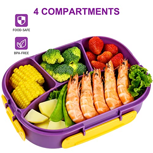 PARACITY Bento Box for Adults, Leak-Proof Bento Lunch Box 61OZ, Large Capacity Lunch Container with 4 Compartments& Utensiles, Leak-Proof, Microwave/Dishwasher/Freezer Safe, BPA-Free(Purple)