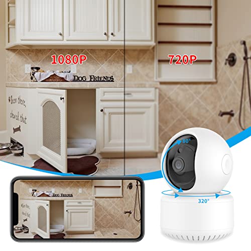 QIHANERS Indoor Pet Cam，Home Security Monitor Ring Dogs Camera Baby 360°Rotate，2K HD WiFi Camera Lnfrared Night Vision with Smart Motion Detection Phone App Siren & Live Video Two-Way Talk