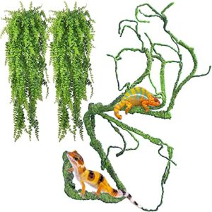 kathson reptile plants,bendable jungle vines,flexible hanging plant habitat decoration tank accessories for bearded dragon chameleon lizards gecko tree frog (3 pcs) 