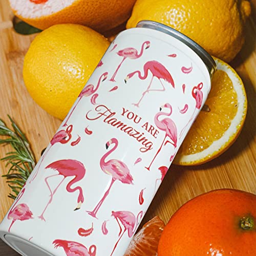 Slim Can Cooler Insulated Skinny Stainless Steel Doucle Freezable Can Cooler Sleeve Hard Seltzer 12 oz Slim Cans （Flamingo）