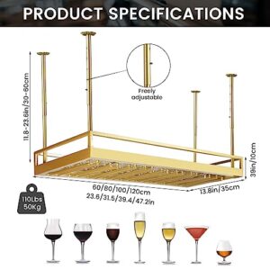 KEPMOGOH Ceiling Wine Glass Rack, Adjustable Hanging Metal Wine Holder Cabinet, Floating Iron Bottle Holder Wine Shelf, Wall-Mounted Wine Rack Storage Shelve for Bar Cafe Kitchen Party (31.5in)