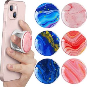 6 Packs Phone Grip Holder for Phones and Tablets, Flowing Marble Texture Multi-Function Collapsible Phone Finger Holder, Compatible with iPhone Samsung Galaxy All Smartphone - Pink Marble Blue Marble