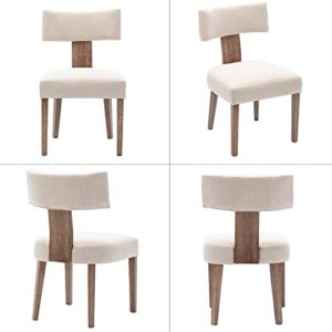 HNY Mid Century Modern Dining Chairs Set of 4, Farmhouse Linen Fabric Upholstered Accent Chair Curved Backrest Kitchen Chairs, with Hardwood Frame, Beige