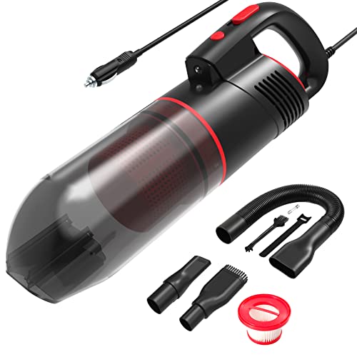 SUMKUMY Powerful Car Vacuum(Up to 9600Pa) - LED Light, Dual Filtration System - 12V Wet Dry Vacuum Cleaner Portable Lightweight Handheld Car Interior Accessories Detailing Vacuum for Pet Hair, Corded