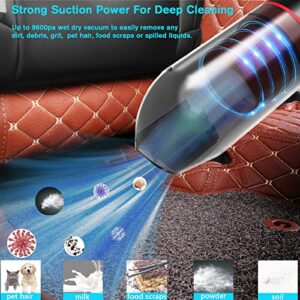 SUMKUMY Powerful Car Vacuum(Up to 9600Pa) - LED Light, Dual Filtration System - 12V Wet Dry Vacuum Cleaner Portable Lightweight Handheld Car Interior Accessories Detailing Vacuum for Pet Hair, Corded