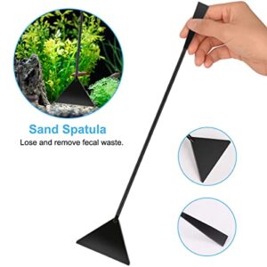 HOTOOLME 6 in 1 Aquarium Aquascape Tools, Long Stainless Steel Aquatic Plant Tweezers Scissors Scrapers Set for Fish Tank Starter Kit, Aquarium Cleaning Kit with PH Paper Fish Net Bag (Black)