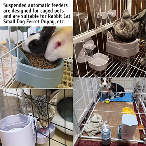 kathson Rabbit Food Water Dispenser Pet Cage Automatic Feeder 2L Food Dispenser 17oz Waterer Small Animal Hanging Bottle Bowl Set for Rabbit Cat Small Dog Ferret Puppy