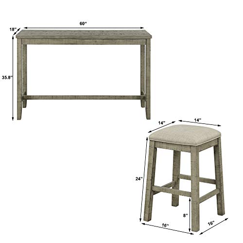 Knocbel Rustic Counter Height 3 Person Dining Table Set, 4-Piece Dinette Set with Socket and Backless Stools, Kitchen Dining Room Bar Pub Bistro Small Space Furniture Set (Distressed Gray Green)