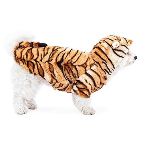 Mogoko Funny Dog Tiger Costumes, Pet Halloween Christmas Cosplay Dress Small Pet Cat Tiger Costume Animal Fleece Hoodie Warm Outfits Clothes