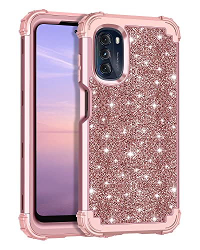 LONTECT Compatible with Moto G 5G 2022 Case Glitter Sparkly Bling Shockproof Heavy Duty Hybrid Sturdy High Impact Protective Cover Case for Motorola Moto G 5G 2022, Shiny Rose Gold