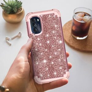 LONTECT Compatible with Moto G 5G 2022 Case Glitter Sparkly Bling Shockproof Heavy Duty Hybrid Sturdy High Impact Protective Cover Case for Motorola Moto G 5G 2022, Shiny Rose Gold