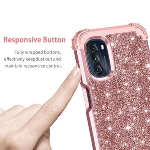 LONTECT Compatible with Moto G 5G 2022 Case Glitter Sparkly Bling Shockproof Heavy Duty Hybrid Sturdy High Impact Protective Cover Case for Motorola Moto G 5G 2022, Shiny Rose Gold