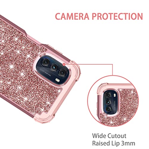 LONTECT Compatible with Moto G 5G 2022 Case Glitter Sparkly Bling Shockproof Heavy Duty Hybrid Sturdy High Impact Protective Cover Case for Motorola Moto G 5G 2022, Shiny Rose Gold