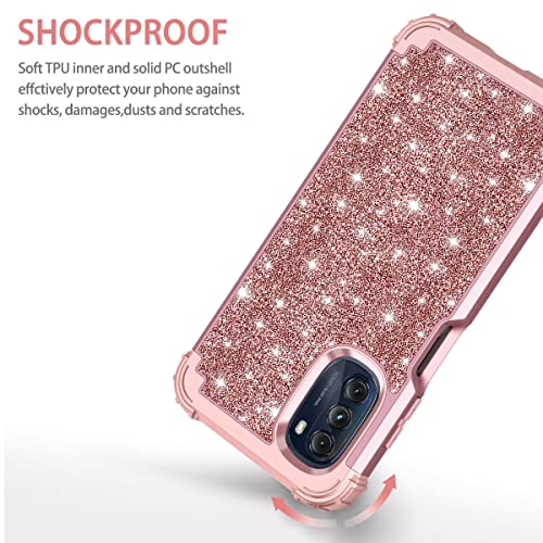 LONTECT Compatible with Moto G 5G 2022 Case Glitter Sparkly Bling Shockproof Heavy Duty Hybrid Sturdy High Impact Protective Cover Case for Motorola Moto G 5G 2022, Shiny Rose Gold