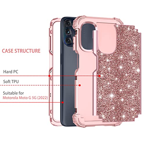 LONTECT Compatible with Moto G 5G 2022 Case Glitter Sparkly Bling Shockproof Heavy Duty Hybrid Sturdy High Impact Protective Cover Case for Motorola Moto G 5G 2022, Shiny Rose Gold