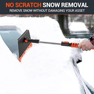 VOLTASK 36.6'' Extendable Snow Broom Ice Scraper for Car Windshield with Foam Grip, 3-in-1 Windshield Snow Removal Tool Ice Mover for Car, SUV, Truck