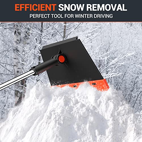 VOLTASK 36.6'' Extendable Snow Broom Ice Scraper for Car Windshield with Foam Grip, 3-in-1 Windshield Snow Removal Tool Ice Mover for Car, SUV, Truck