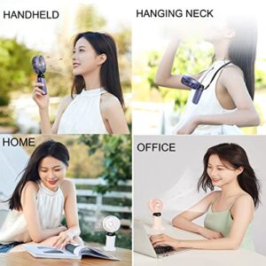 DMDFAN Mini Handheld Fan, Portable Personal Fan Hanging Neck Fan 90° Adjustable USB Rechargeable 3000mAh Small Desk Fan 5 Speed for Home Office Travel (3000mAh, Navy Blue)