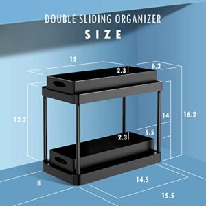 2 Tier Under Sink Organizers and Storage with 2 Sliding Drawers, Bathroom Organizer Under Sink Shelf, Multi-use Under Sink Storage Kitchen Basket with Hooks & Hang Cups for Countertop Cabinets